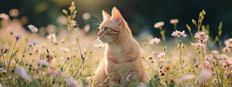 Cat in a Flower Field. Selective Focus Stock Image - Image of sweet ...