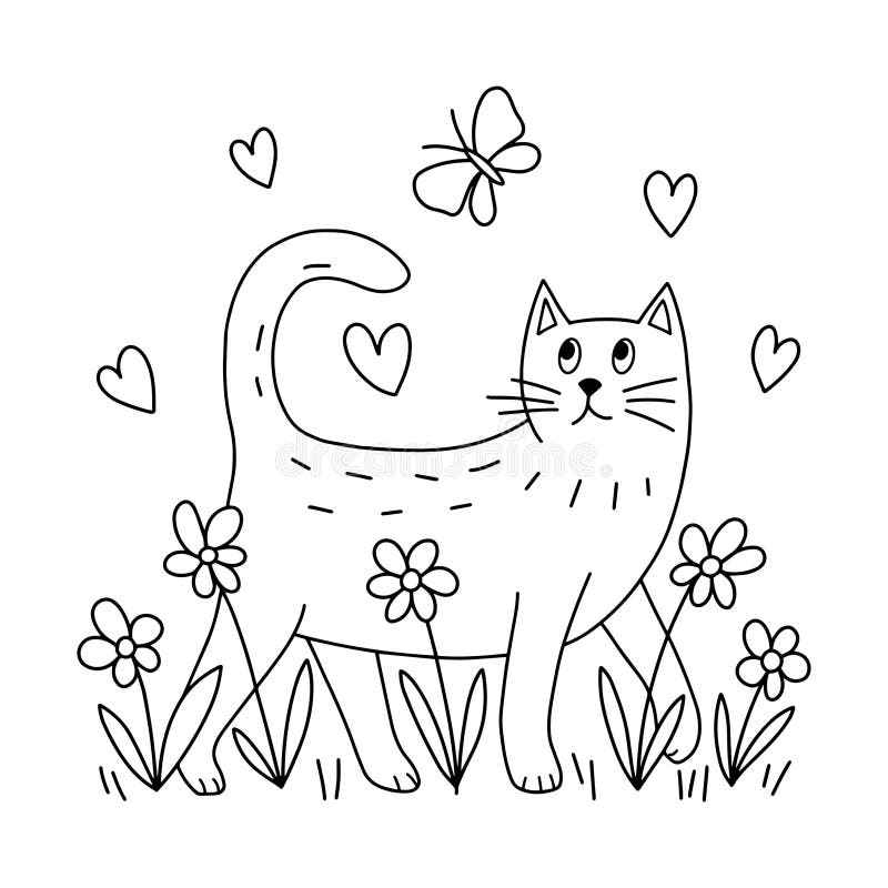 Stylized Cat Character. Outline Drawing for Coloring Stock Vector ...