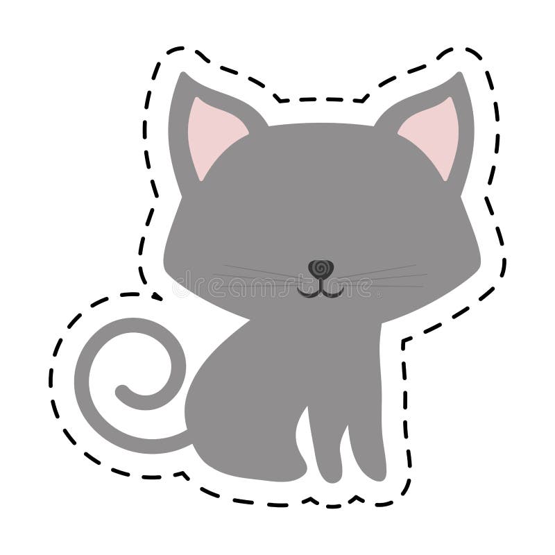 Cat Fluffy Lovely Animal Cut Line Stock Illustration - Illustration of ...