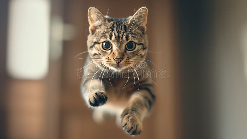 A Cat is Flying through the Air and Looking at the Camera Stock ...