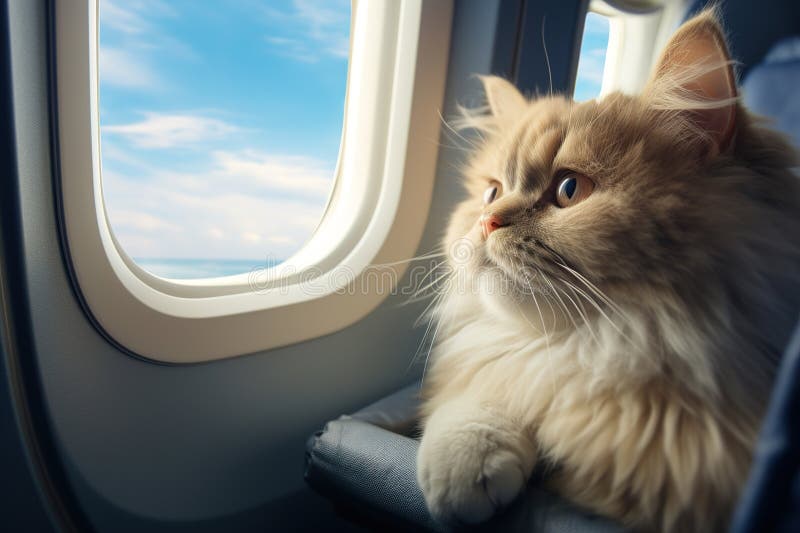 Cat is flying in airplane stock illustration. Illustration of little ...