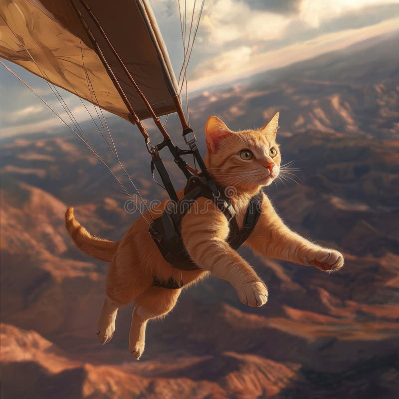 A Cat is Flying in the Sky with a Parachute Stock Illustration ...
