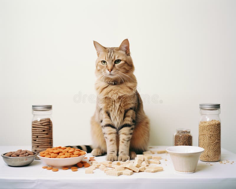 Cat with cat food stock illustration. Illustration of white - 327192613