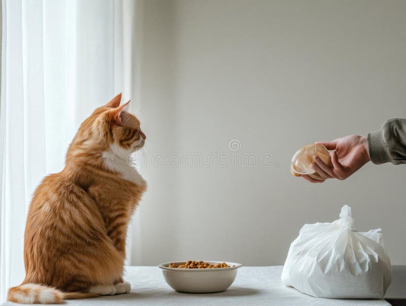 Cat Food Serving, Bowl, Kibble, and Feline Stock Illustration ...