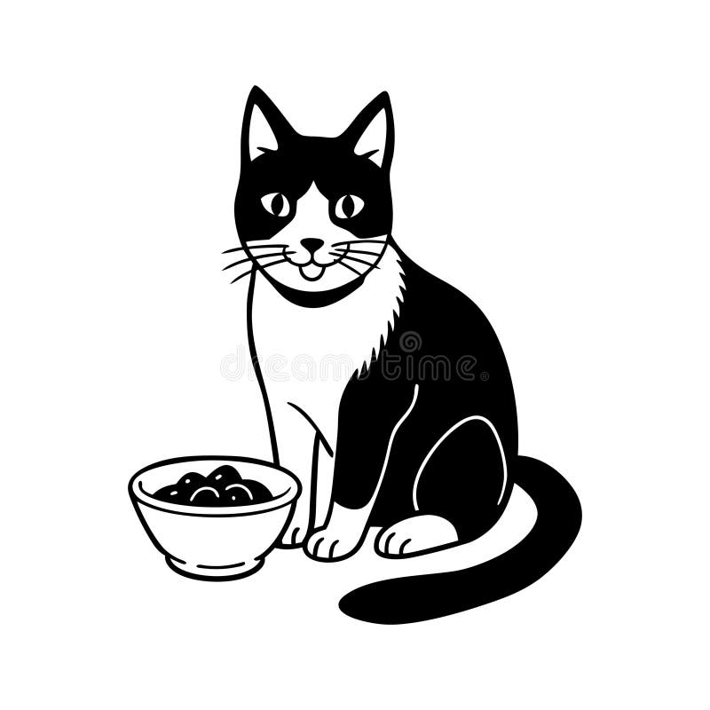 Cat with Food Vector Illustration Icon. Stock Vector - Illustration of ...
