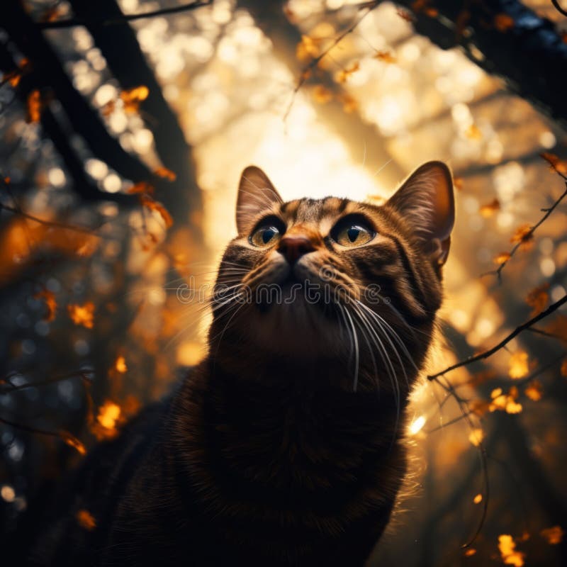 Cat in the Forest from Beneath Stock Illustration - Illustration of ...