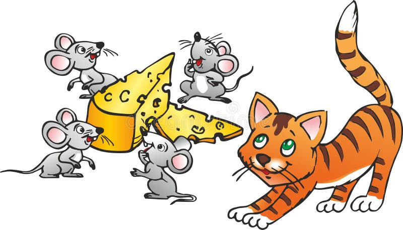 Cat and four mice stock illustration. Illustration of kitten - 120582622