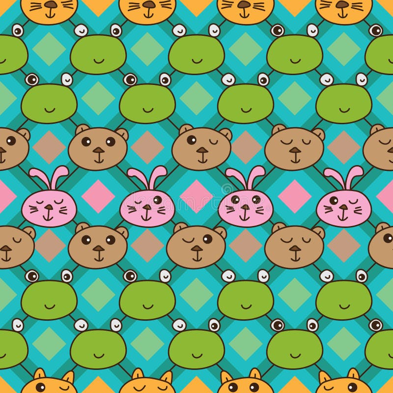 Cat Frog Bear Rabbit Horizontal Seamless Pattern Stock Vector ...