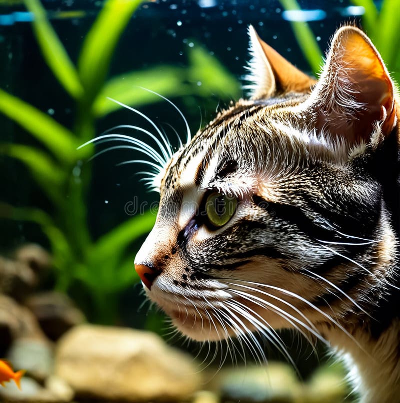 The Cat is in Front of the Fish Aquarium. Generative AI Stock ...