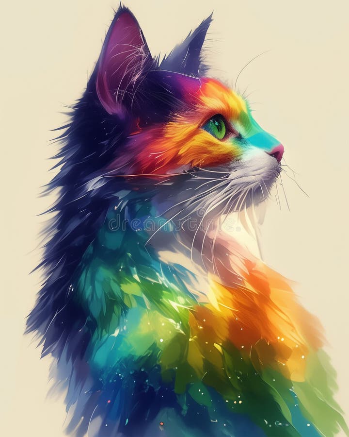 Cat with Fur in Rainbow Colours. Side View Stock Illustration ...