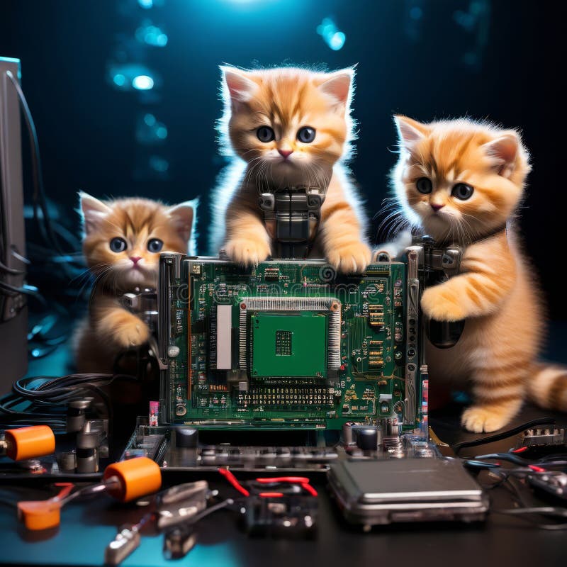 A Cat Futuristic Motherboard and Computer Board Chips Generative a ...