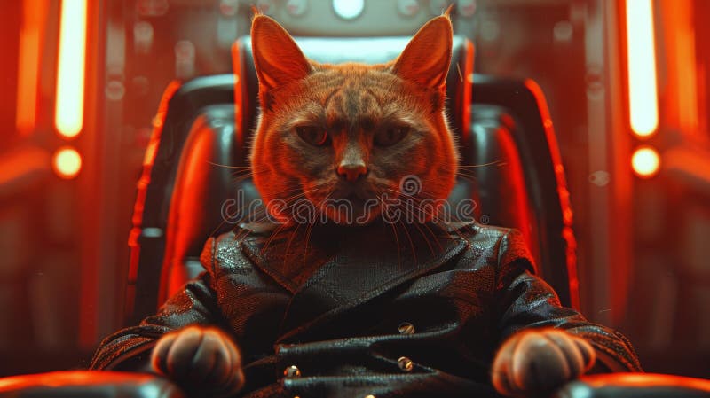 Cat in Futuristic Setting with Red Lighting - Generative Ai Stock ...