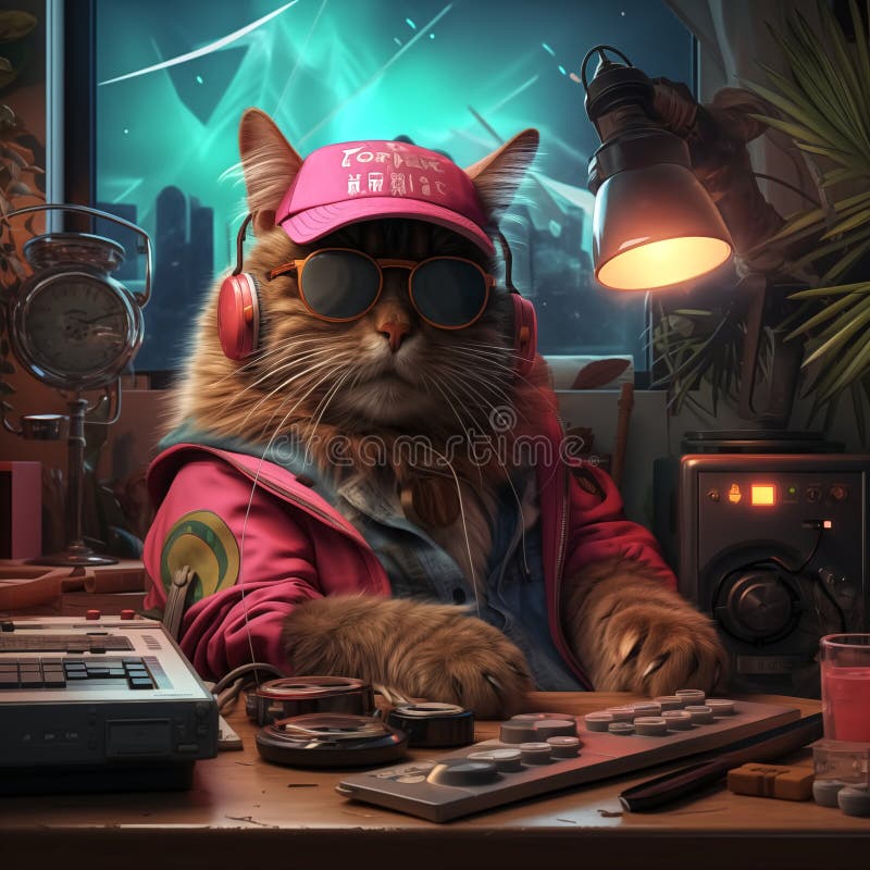 A Cat with Gadgets and Everyday Objects Stock Image - Image of cyber ...
