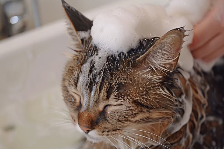 Cat Getting a Bath, Being Gently Lathered with Shampoo Stock Image ...