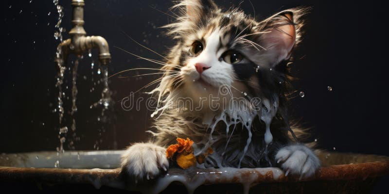 A Cat is Getting Watered from the Stock Photo - Image of feline, mammal ...