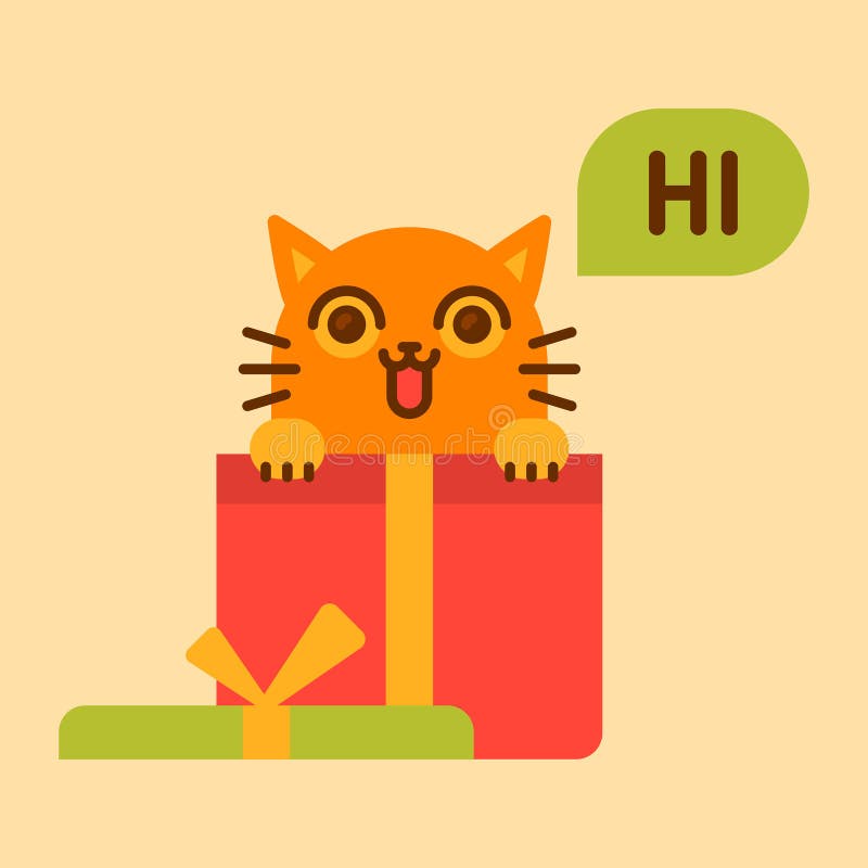 Cat in Gift Box Says Hi. Funny Character Stock Illustration ...
