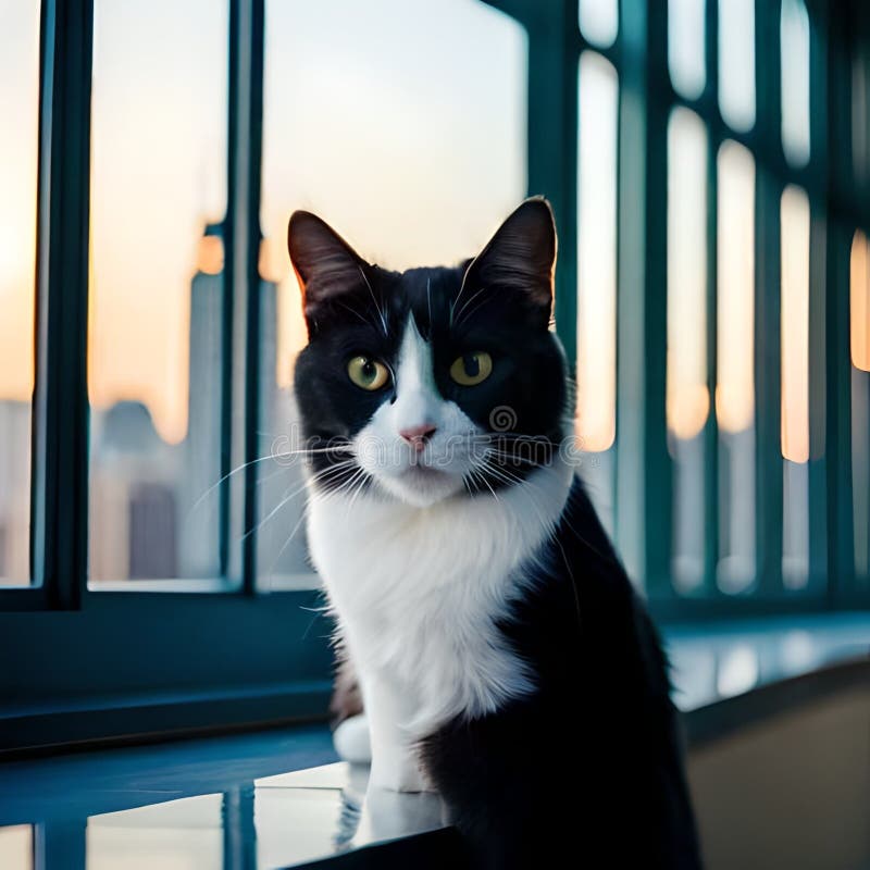 Cat on the Glass Window Realistic Digital Art Stock Illustration ...