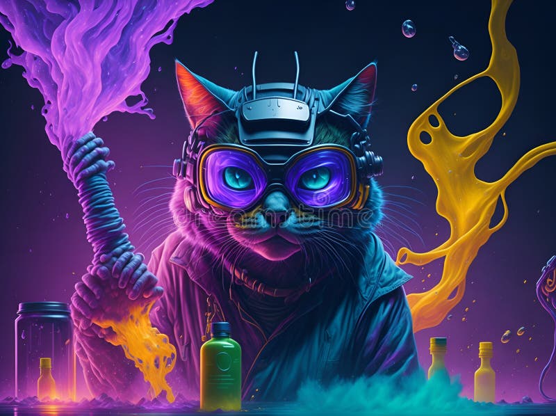 Cat with Glasses on the Background of an Explosion of Paints. AI ...