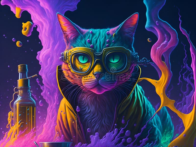 Cat with Glasses on the Background of an Explosion of Paints. AI ...
