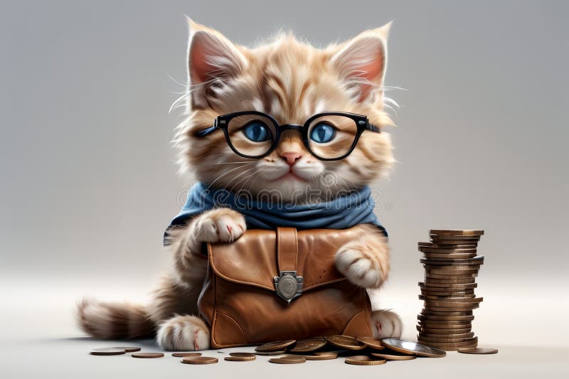 Cat with Glasses Counts Coins Stock Photo - Image of green, success ...