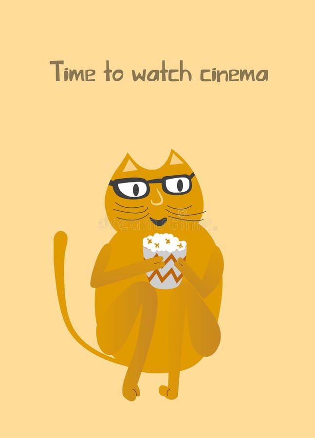 Cat in Glasses with Pop Corn Vector Illustration. Stock Illustration ...