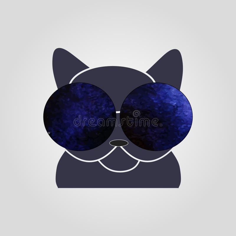 Cat in Glasses Sees a Blue Space Stock Vector - Illustration of color ...