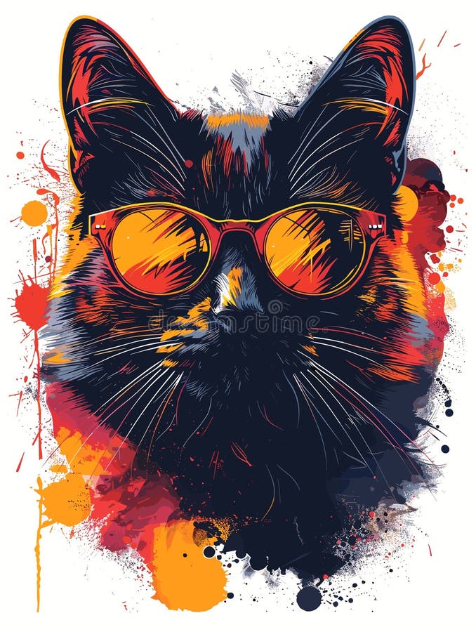 Cat in Glasses. Vector Illustration of Black Cat with Orange Sunglasses ...