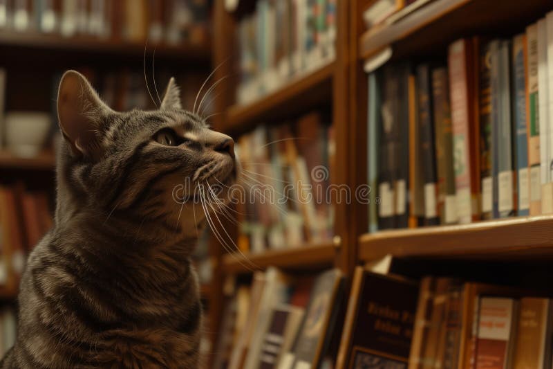 Cat with a Goatee Browsing in a Bookstore Stock Image - Image of ...
