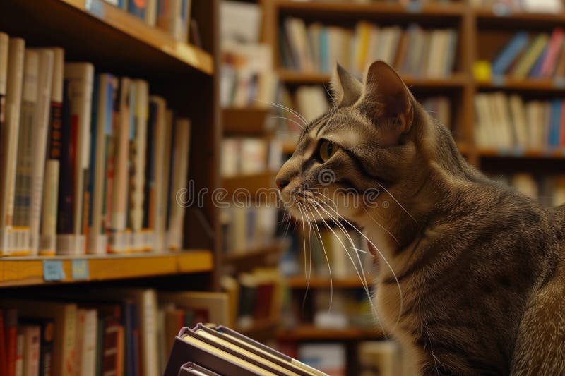 Cat with a Goatee Browsing in a Bookstore Stock Image - Image of ...