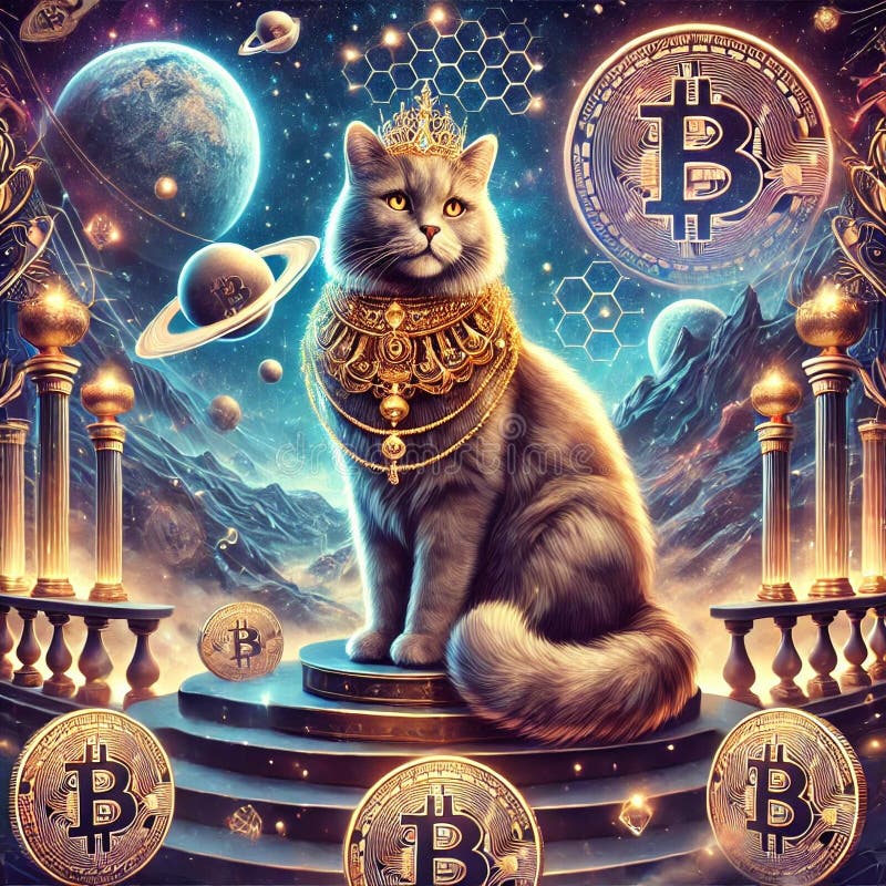 A Cat with a Gold Chain Around Its Neck Surrounded by Bitcoins. AI ...