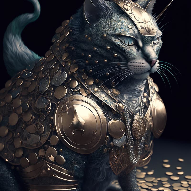 A Cat with a Gold Chain and a Necklace on it Stock Illustration ...