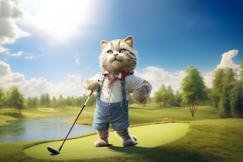 Cat at the golf course stock illustration. Illustration of golf - 303673691