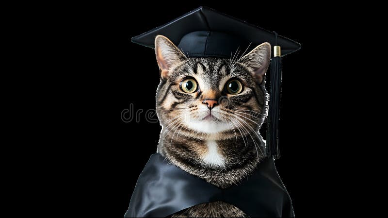 Cat in Graduation Cap Celebrating Achievement with Curious Expression ...