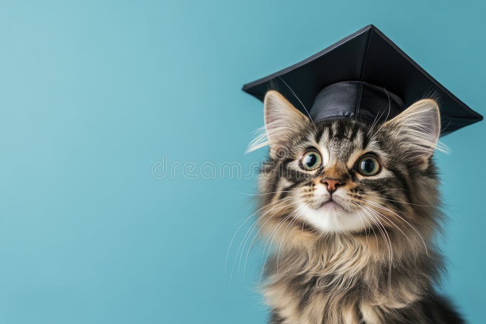 Cat with graduation cap stock photo. Image of animal - 381653232