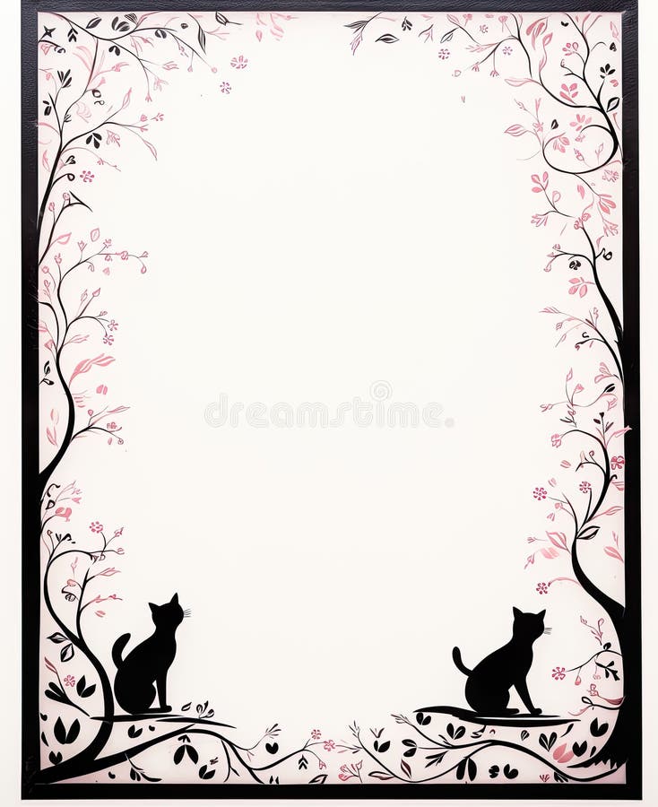Cat on Grass Corner Page Decorations with Space for Copy-text Introduce ...