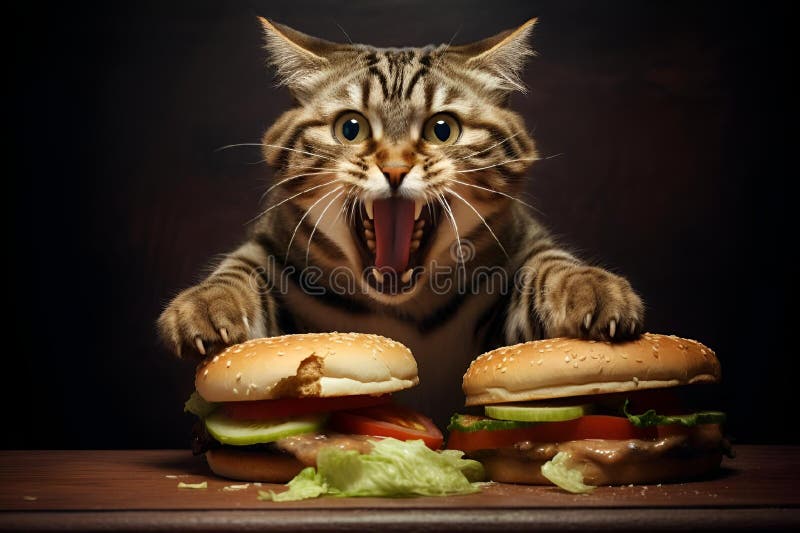 Cat Happily Devouring Burgers with Its Mouth Wide Open, AI-generated ...