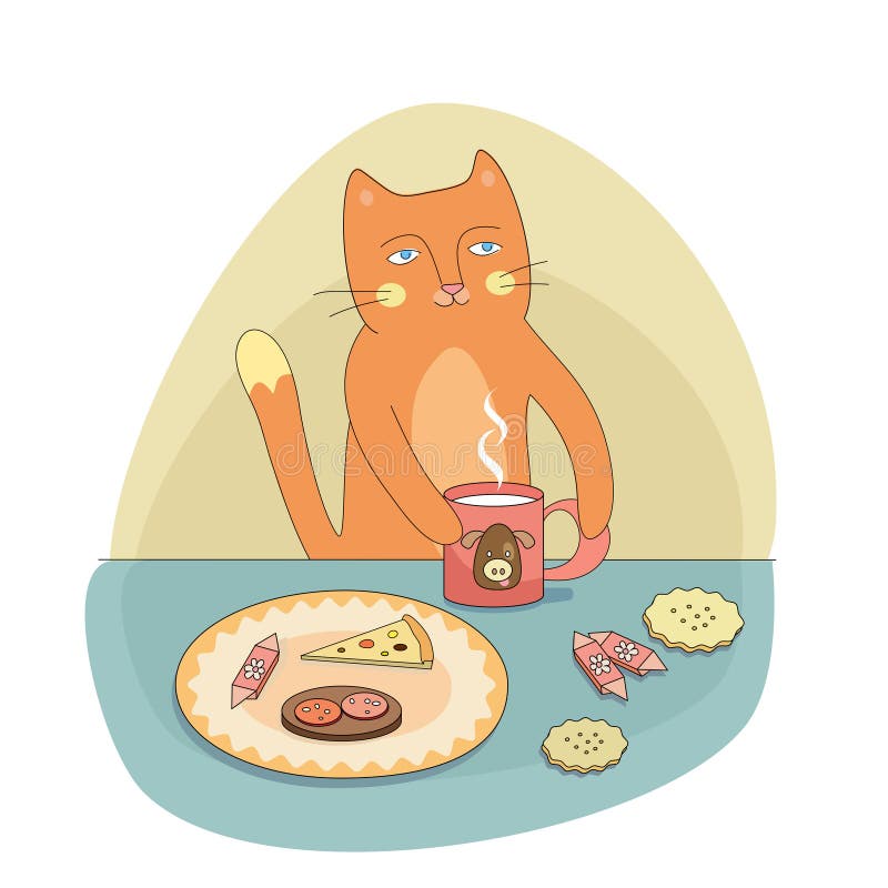 The Cat Has Breakfast (vector) Stock Vector - Illustration of candy ...