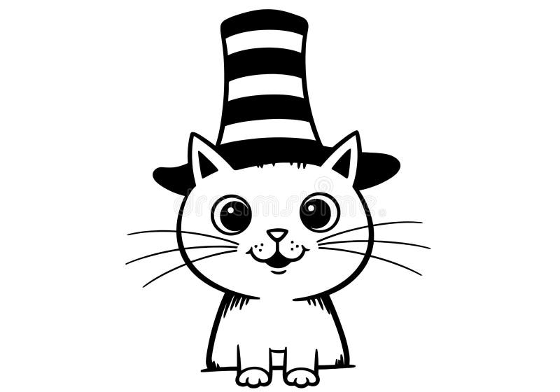 Cat in the Hat Black and White Clipart. Stock Illustration ...