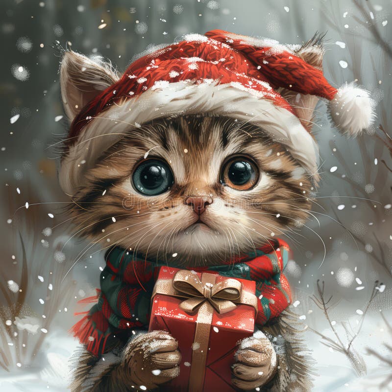 Cat in the Hat Santa with Christmas Gif Stock Illustration ...