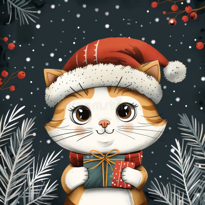 Cat in the Hat Santa with Christmas Gif Stock Illustration ...