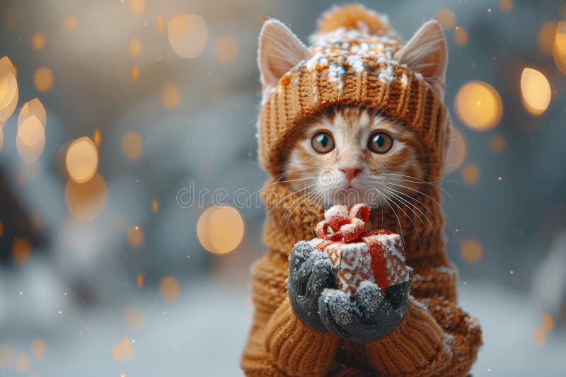 Cat in the Hat Santa with Christmas Gif Stock Illustration ...