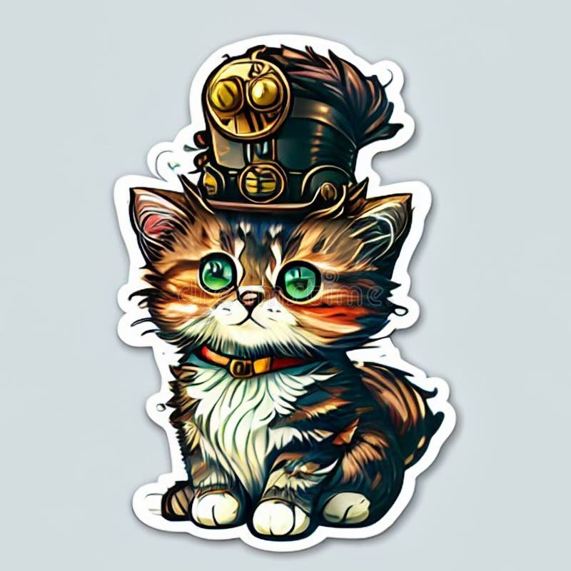 Cat in Hat Steampunk Sticker Ai Generation Stock Illustration ...