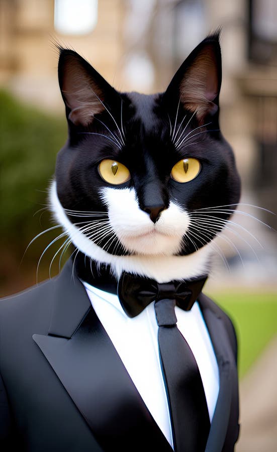 Cat Head Man in a Tuxedo, AI Generated Stock Illustration ...