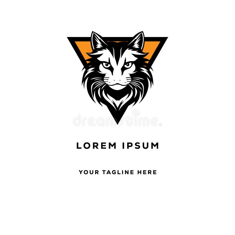 Cat Head with Orange Triangle Stock Vector - Illustration of brand ...
