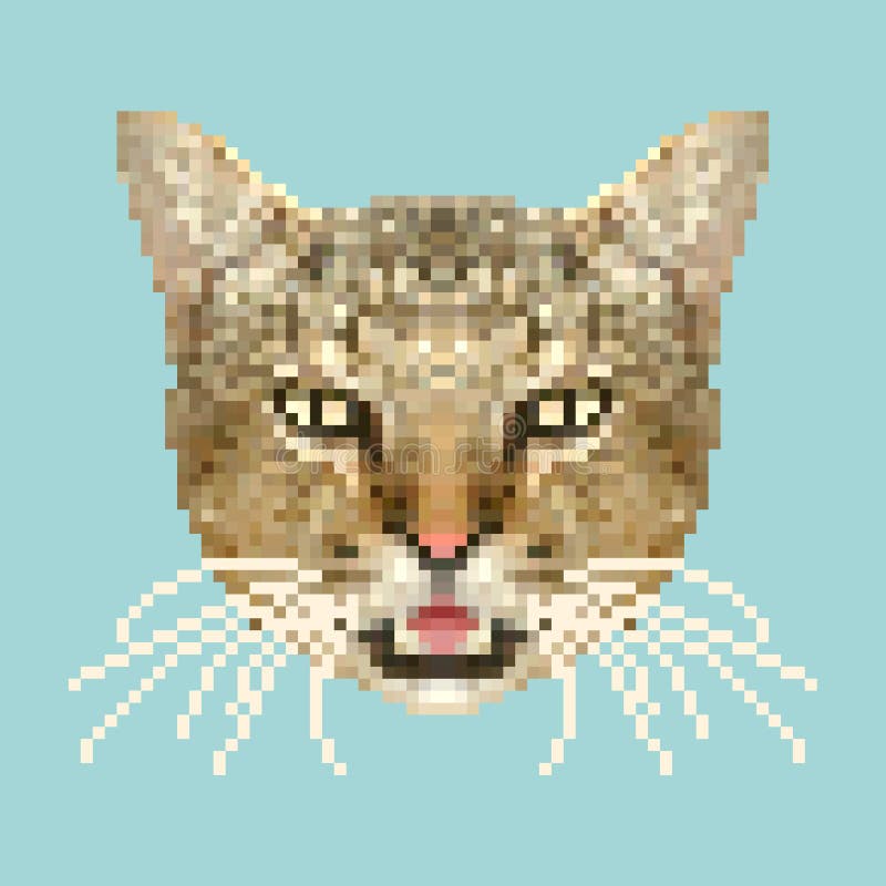 Cat Head Pixel Art Vector. Isolated Square Animal Stock Vector ...