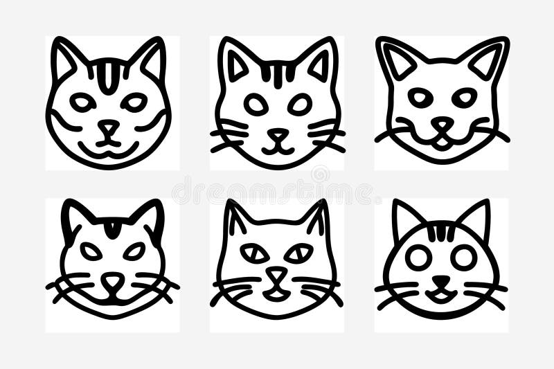 Cat Head Shape Black and White Silhouette Vector Art Illustration ...