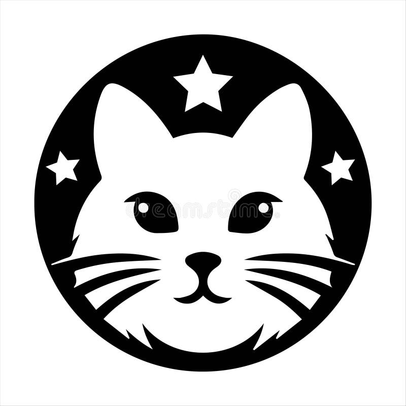 Cat Head Silhouette in Black Circle Icon Stock Vector - Illustration of ...