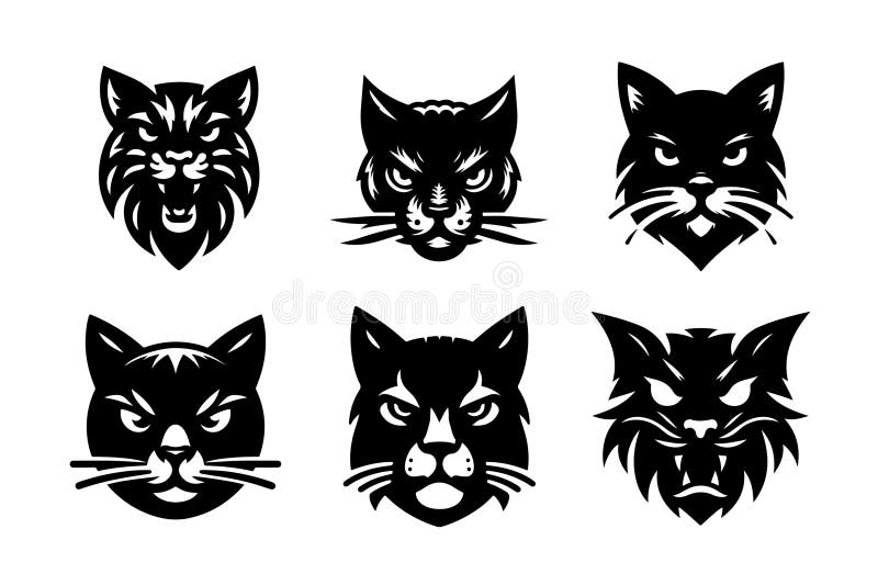Cat Head Vector Silhouette Art Illustration Bundle Stock Vector ...