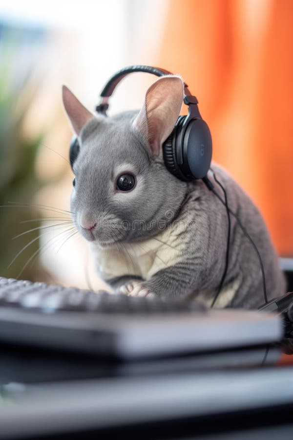 A Cat with Headphones Sitting on Top of a Keyboard. Generative AI Image ...