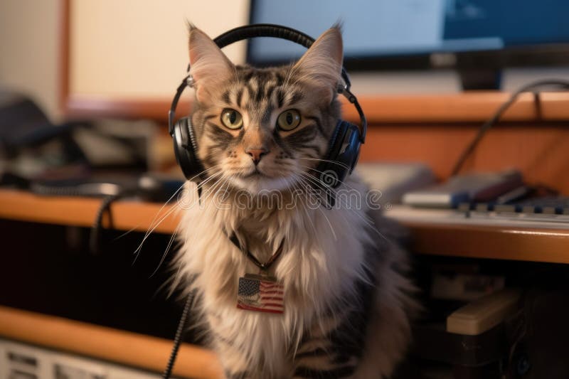 Cat with Headset and Pilot Wings, Preparing for Take-off Stock ...